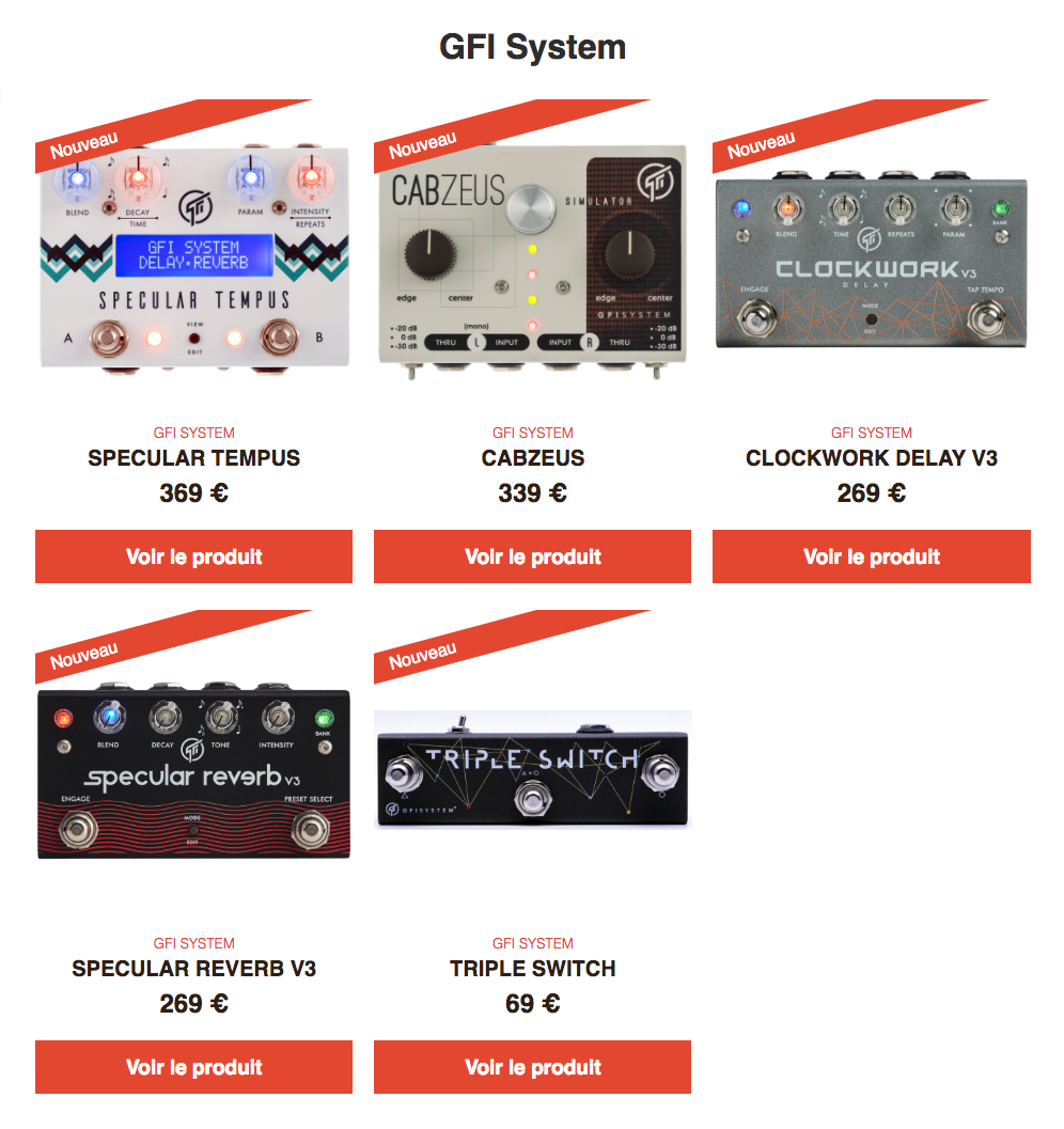 les pédales GFI System Specular Tempus, Specular Reverb, Clockwork ...